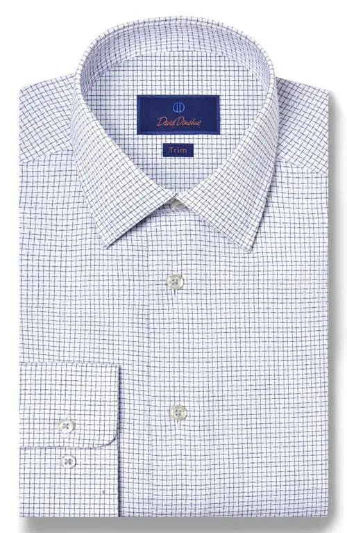 David Donahue Trim Fit Shadow Dobby Check Dress Shirt - White/blue