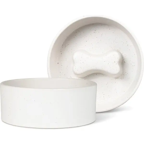 FRINGE STUDIO Speckled Bone Small Pet Bowl Slow Feeder - White