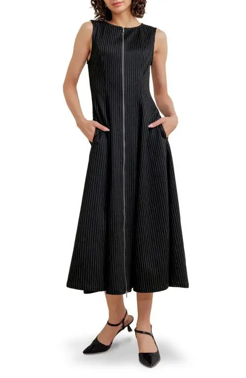 FREEMARKET Pinstripe Zip Front Midi Dress