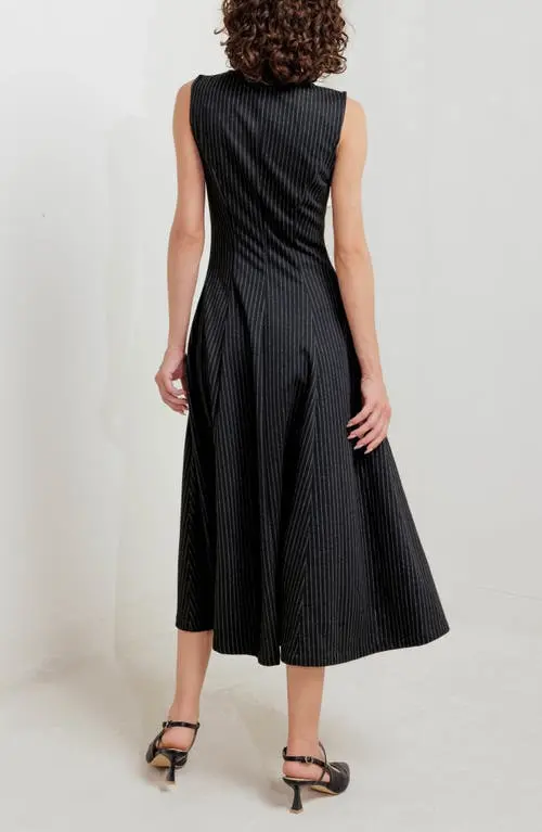 FREEMARKET Pinstripe Zip Front Midi Dress