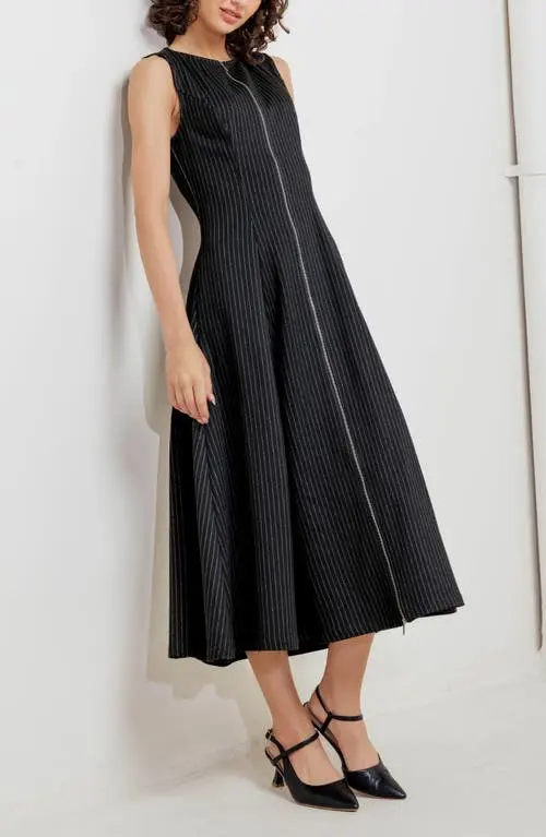 FREEMARKET Pinstripe Zip Front Midi Dress
