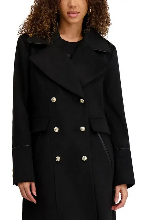 Karl Lagerfeld Paris Double Breasted Wool Blend Coat - Black