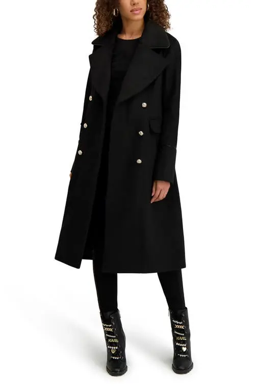 Karl Lagerfeld Paris Double Breasted Wool Blend Coat - Black