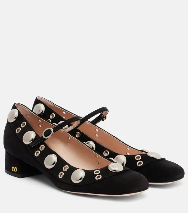 Valentino Garavani Nellcôte Studded Suede Mary Jane Pumps - Black