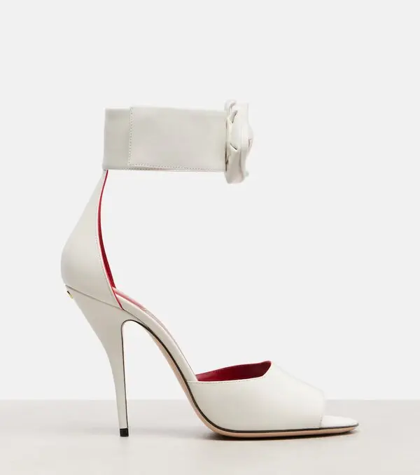 Valentino Garavani Drip Rose Embellished Leather Sandals - White