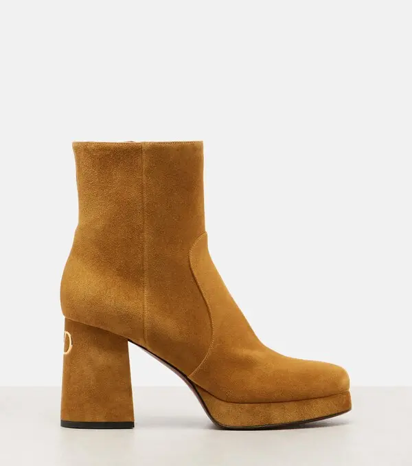 Valentino Garavani Fawcette 90 Suede Platform Ankle Boots - Brown