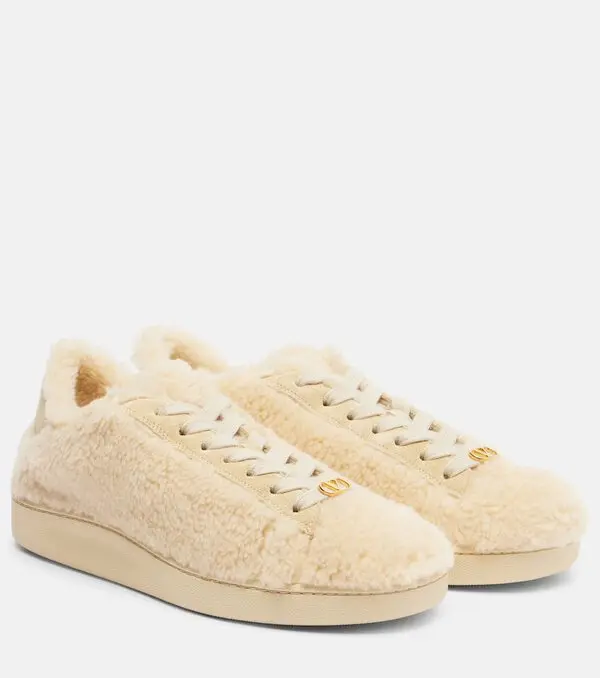 Valentino Garavani Royco Vlogo Suede-trimmed Sneakers - Beige