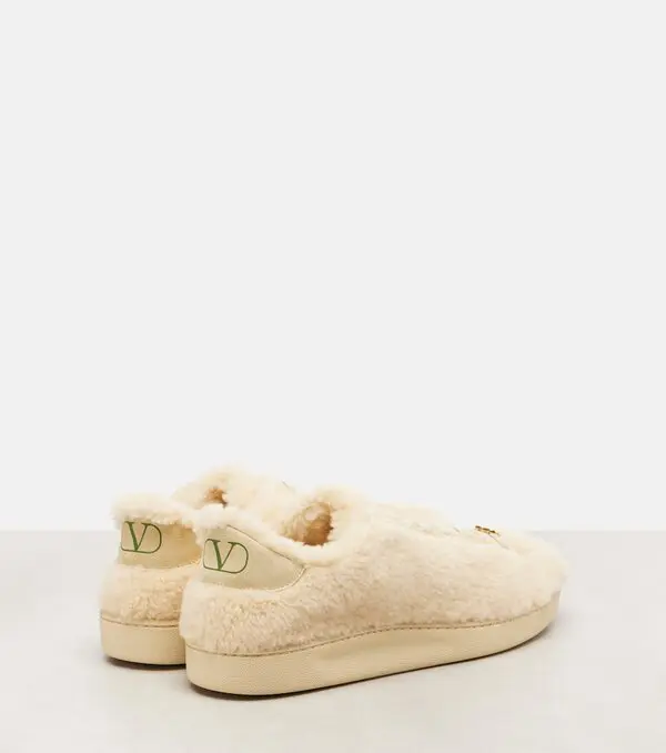 Valentino Garavani Royco Vlogo Suede-trimmed Sneakers - Beige