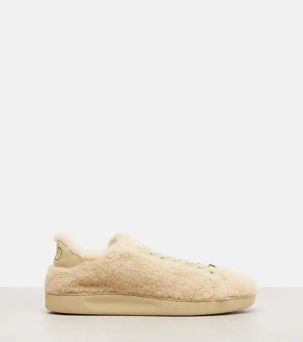 Valentino Garavani Royco Vlogo Suede-trimmed Sneakers - Beige