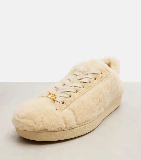 Valentino Garavani Royco Vlogo Suede-trimmed Sneakers - Beige