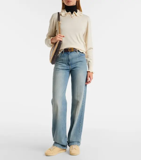 Valentino Garavani Royco Vlogo Suede-trimmed Sneakers - Beige