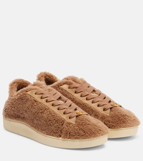 Valentino Garavani Royco Vlogo Suede-trimmed Sneakers - Beige