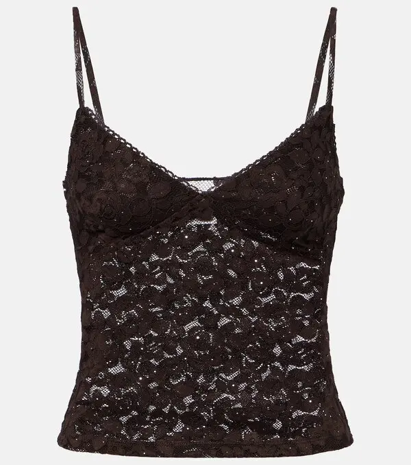 BANANHOT Floral Lace Top - Brown