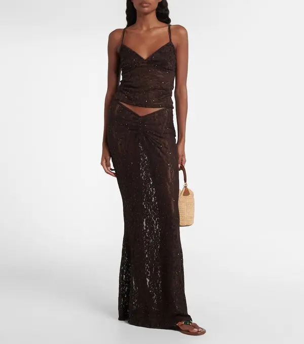 BANANHOT Floral Lace Top - Brown