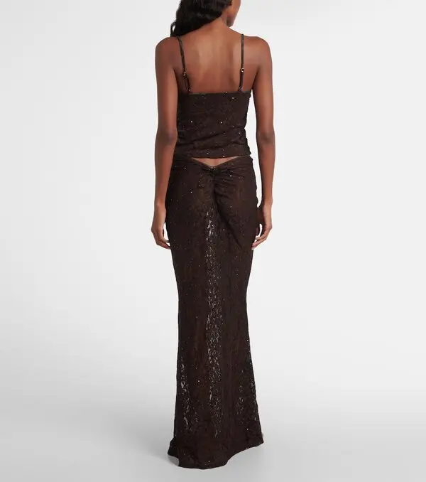 BANANHOT Floral Lace Top - Brown