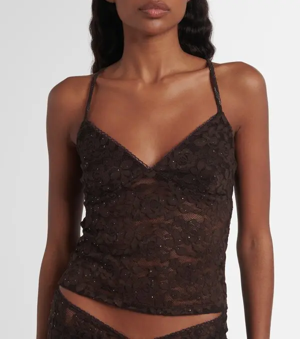 BANANHOT Floral Lace Top - Brown
