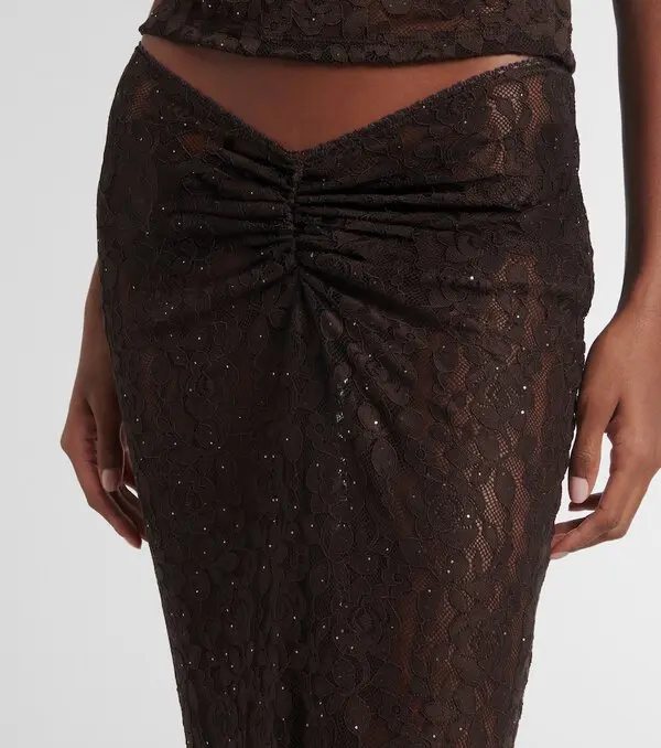 BANANHOT Daisy Floral Lace Maxi Skirt - Brown