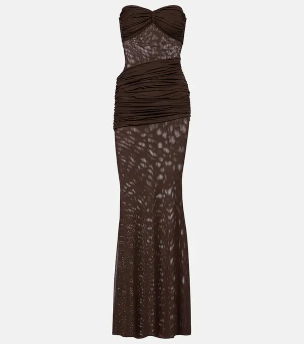 BANANHOT Erica Ruched Strapless Maxi Dress - Brown