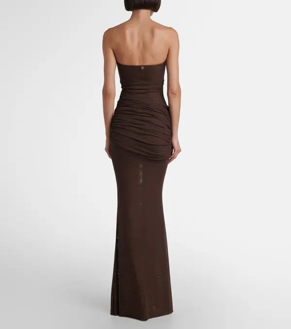 BANANHOT Erica Ruched Strapless Maxi Dress - Brown