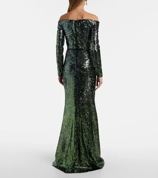 Elie Saab Ombré Sequined Silk-blend Gown - Green