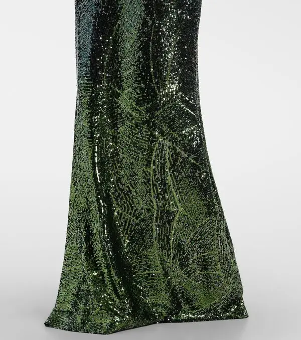 Elie Saab Ombré Sequined Silk-blend Gown - Green