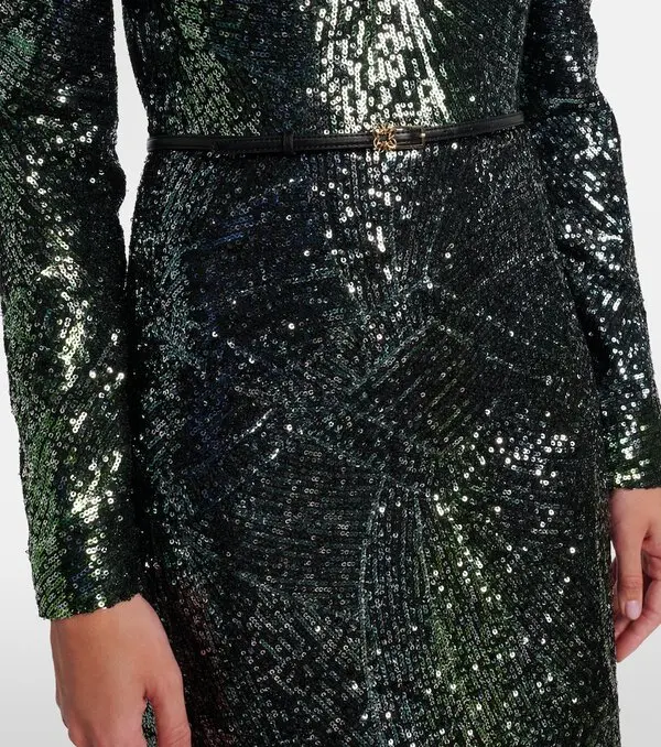 Elie Saab Ombré Sequined Silk-blend Gown - Green