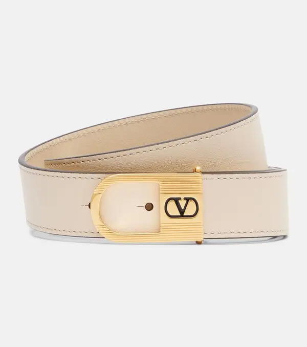 Valentino Garavani Vlogo Leather Belt - White