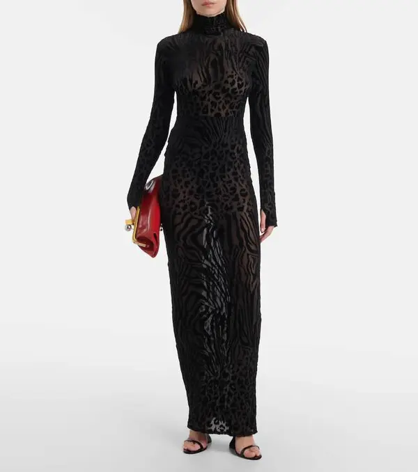 Alex Perry Sheer Animal-print Devoré Maxi Dress