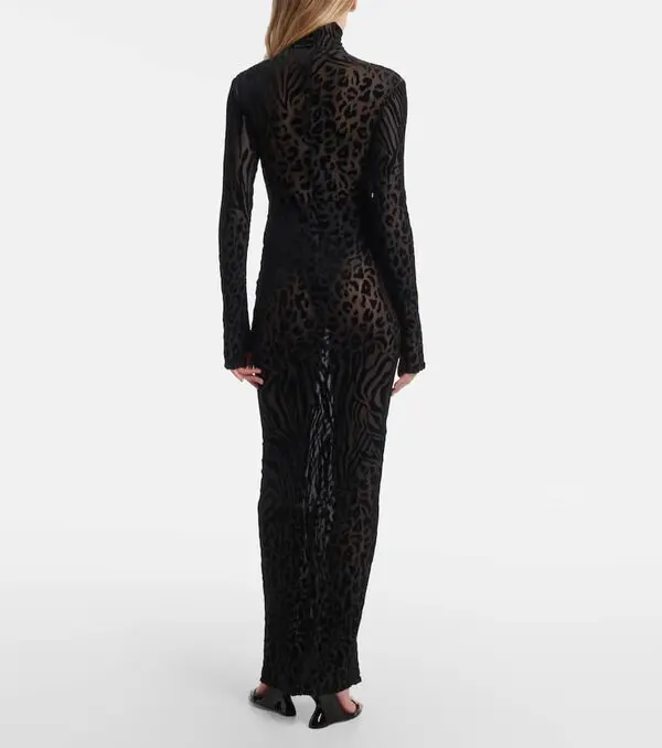 Alex Perry Sheer Animal-print Devoré Maxi Dress