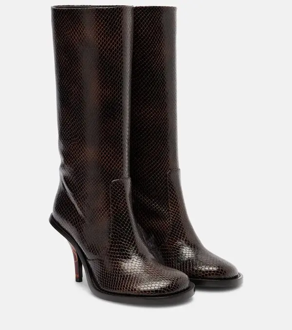 Dries Van Noten Snake-effect Leather Knee-high Boots