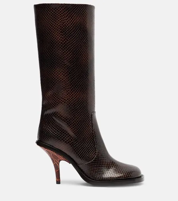 Dries Van Noten Snake-effect Leather Knee-high Boots