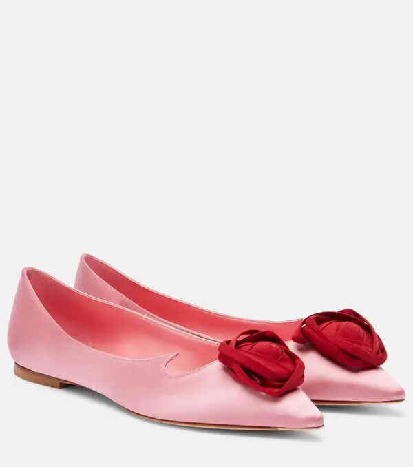 ROGER VIVIER Floral-appliqué Satin Ballet Flats - Pink