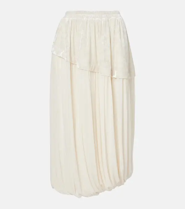 XU ZHI Layered Velvet-trimmed Midi Skirt - White