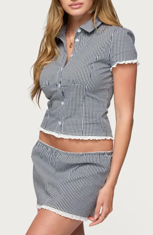 EDIKTED Cotton Blend Gingham Button-up Shirt