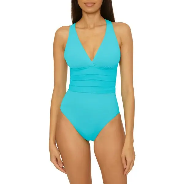 SOLUNA Sun Goddess Pleated One-piece Swimsuit - Pool