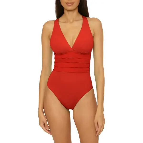 SOLUNA Sun Goddess Pleated One-piece Swimsuit - Red