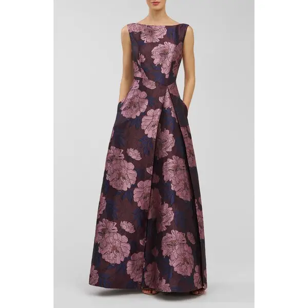 KAY UNGER Caitlin Metallic Floral Jacquard Gown - Primrose Multi