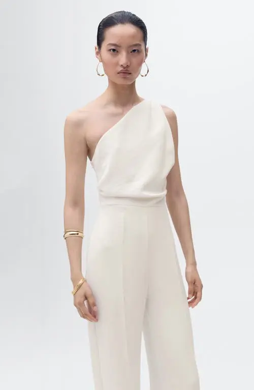 Mango One-shoulder Jumpsuit - Off White