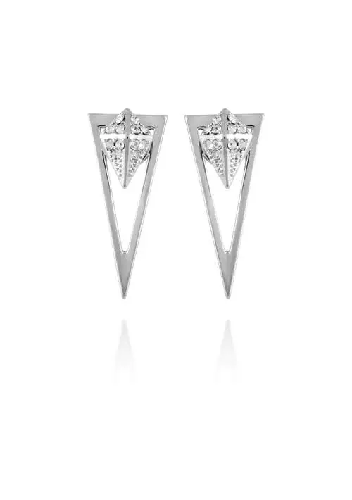 Vince Camuto Cubic Zirconia V-jacket Earrings - Silver Tone