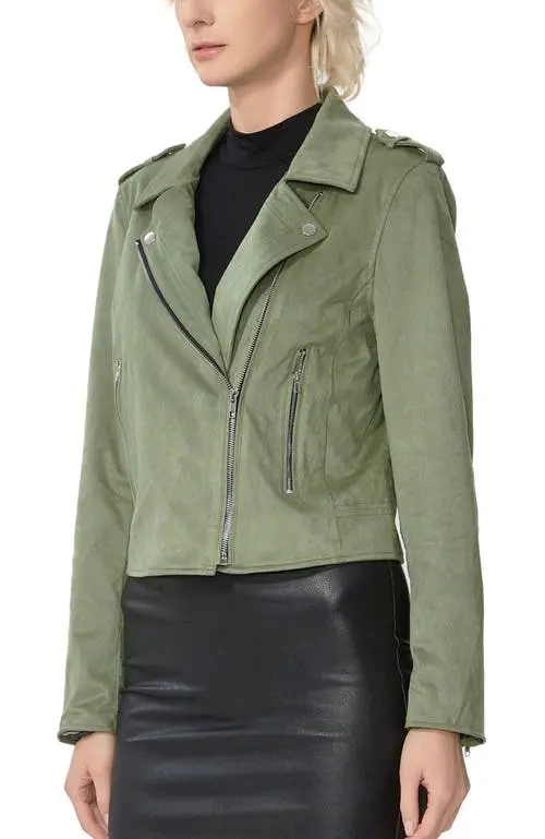 KIMI + KAI Faux Suede Moto Jacket - Olive