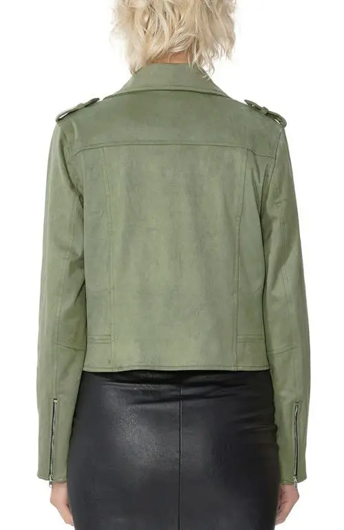 KIMI + KAI Faux Suede Moto Jacket - Olive