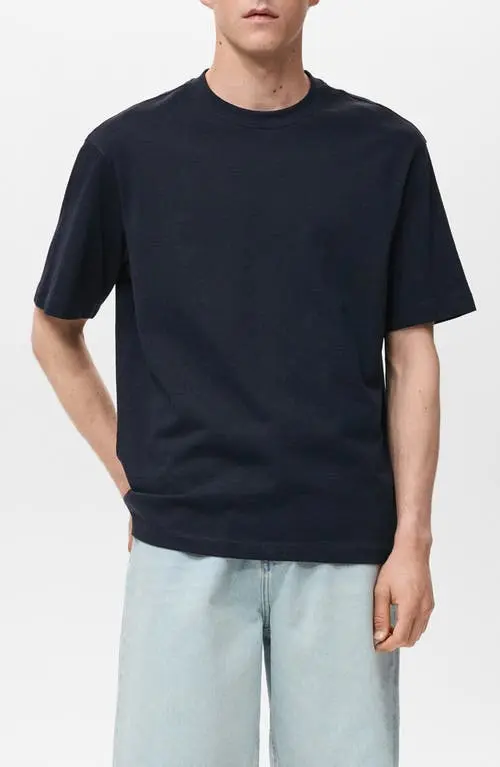 Mango Relaxed Fit Solid Cotton T-shirt - Dark Navy