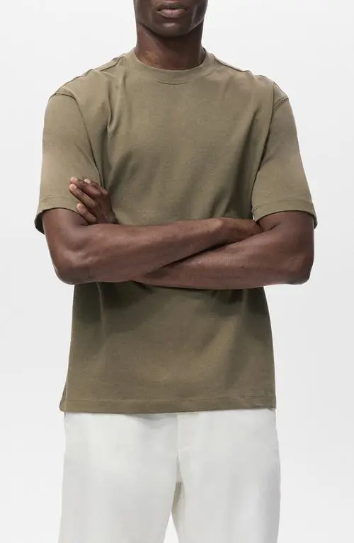 Mango Relaxed Fit Solid Cotton T-shirt - Khaki Green