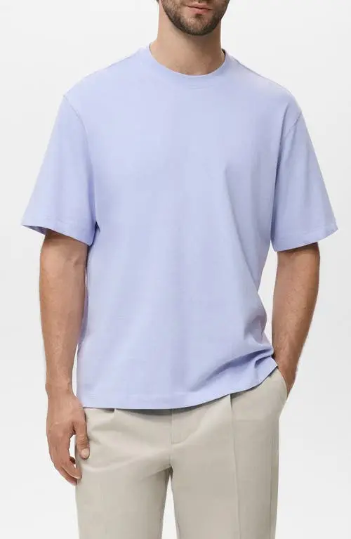 Mango Relaxed Fit Solid Cotton T-shirt - Sky Blue