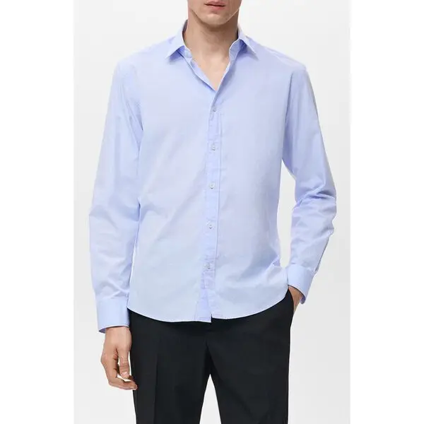 Mango Solid Regular Fit Button-up Shirt - Sky Blue