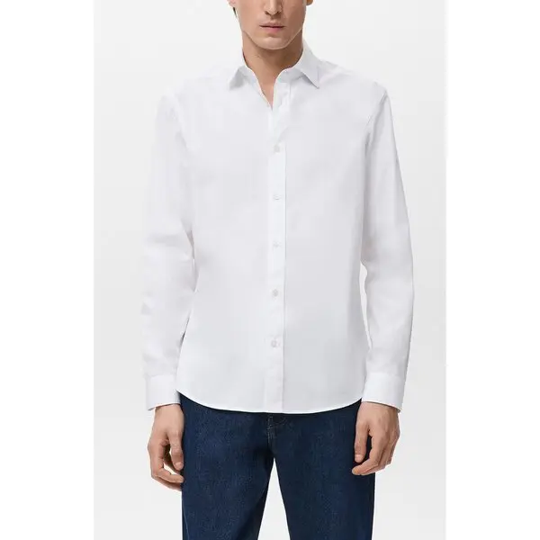 Mango Solid Regular Fit Button-up Shirt - White