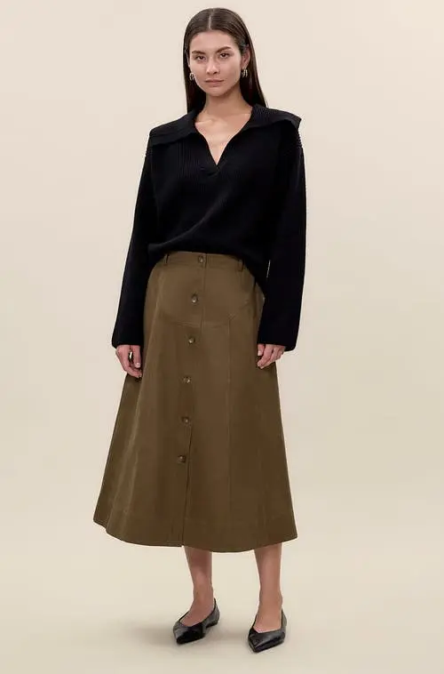 Rebecca Taylor Aria Twill Mid-calf Skirt