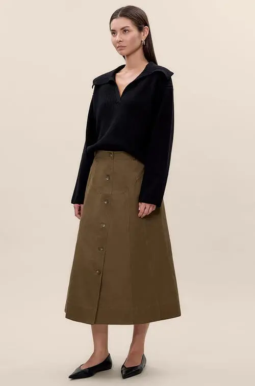 Rebecca Taylor Aria Twill Mid-calf Skirt