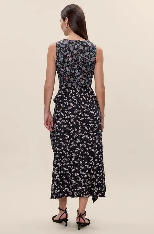 Rebecca Taylor Aurelia Stretch Linen Tea Length Dress