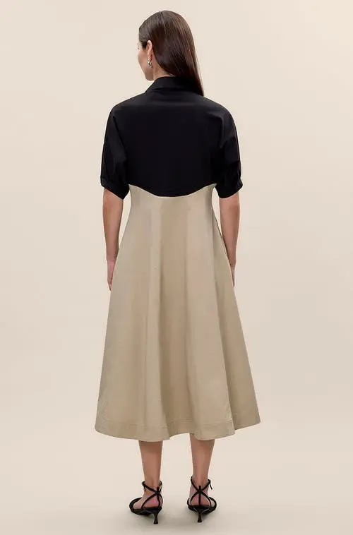 Rebecca Taylor Elspeth Colorblock Cotton Dress - Black/tan